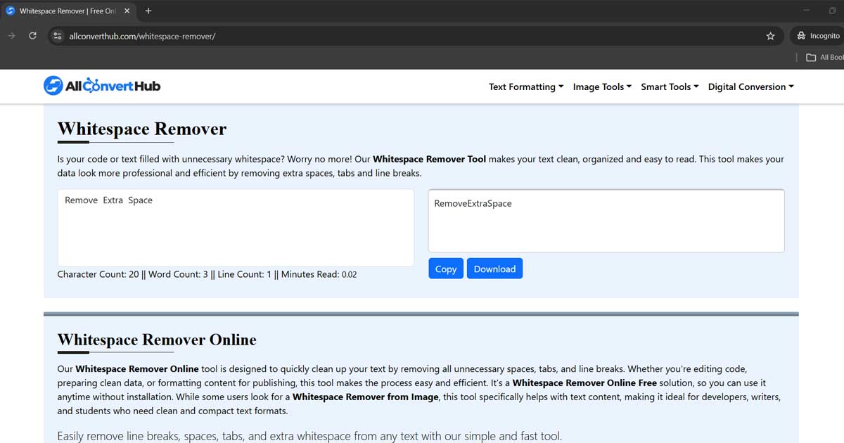 Whitespace Remover - Remove Extra Spaces Online | AllConvertHub